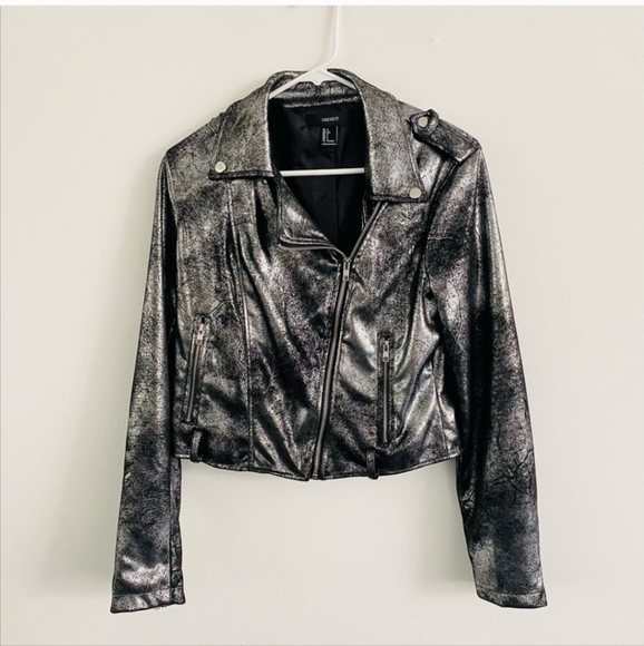 Forever 21 | Jackets & Coats | Nwot Forever 2 Metallic Silver Moto ...